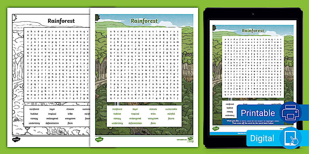 Rainforest Word Search | Natural Ecosystems | Twinkl USA