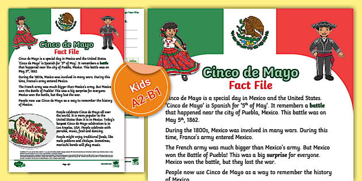 ESL Reading Comprehension: Cinco de Mayo Fact file [Kids, A2]