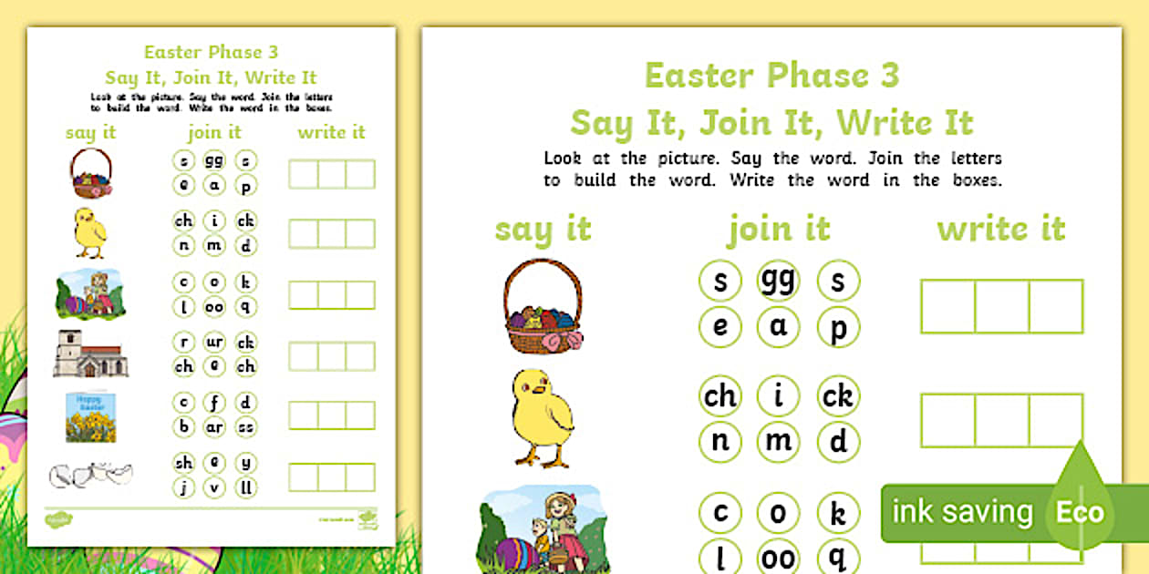 Easter Phase 3 Say It, Join It, Write It Activity - Twinkl
