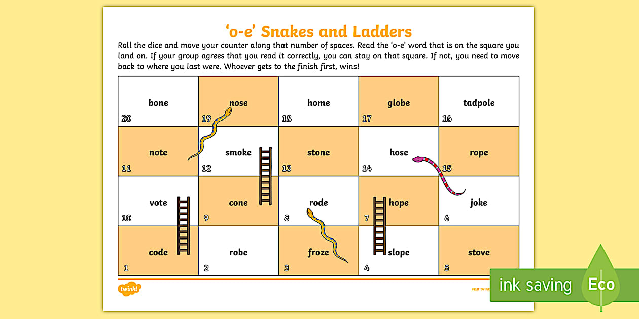 'o_e' Sound Snakes and Ladders - Twinkl