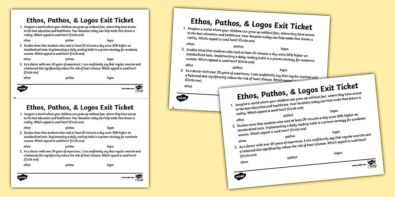 Rhetorical Appeals Ethos, Pathos, Logos Exit Ticket for 6-8