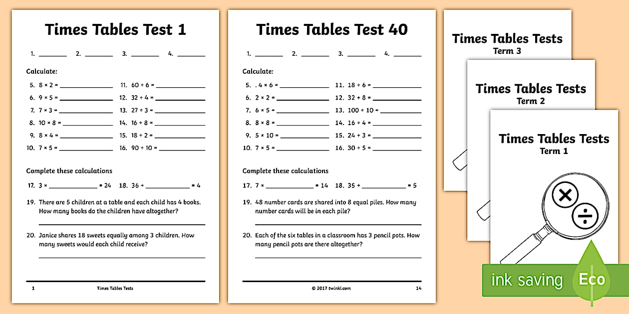 Editable Year 3 Times Tables Test Assessment Pack - Twinkl