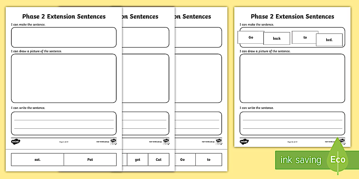 Cursive Phase 2 Extension Sentence Unscramble Worksheets