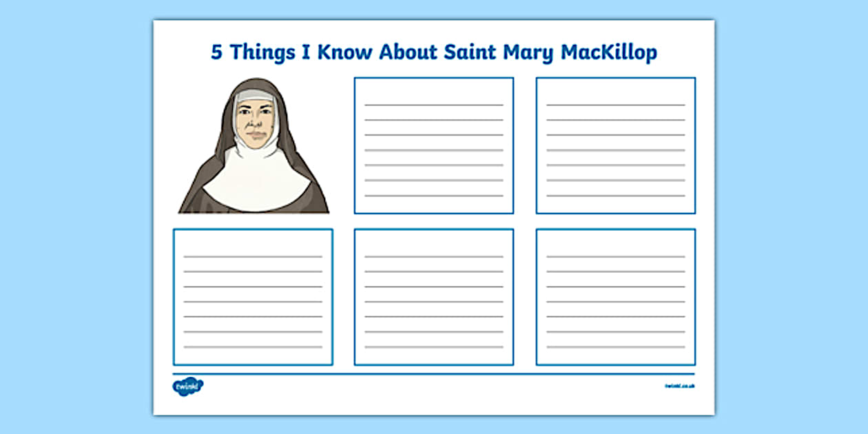Black and White 5 Things I Know About Saint Mary MacKillop Worksheet