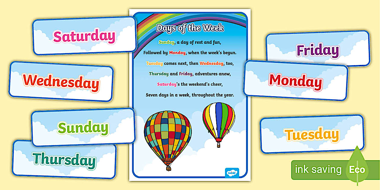 Days of the Week Poem - Twinkl Visual Timetable Resources