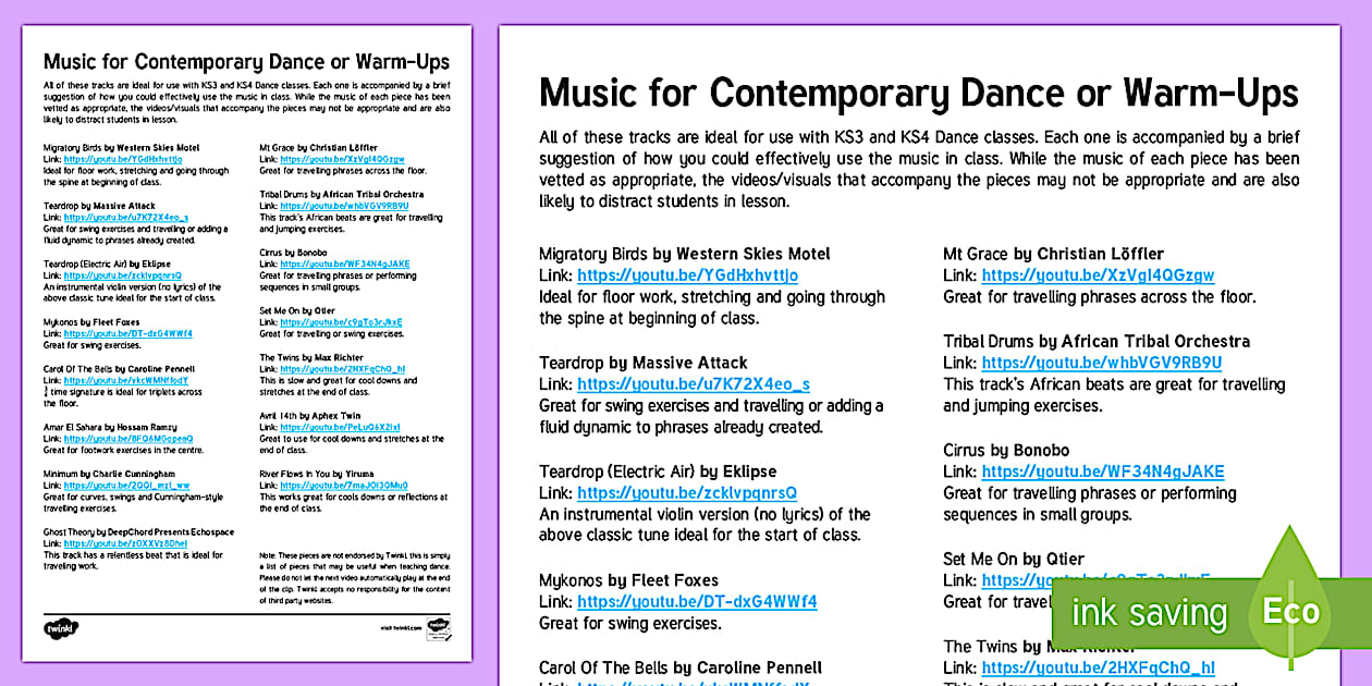 Music for Contemporary Dance | Warm Up Songs for Dance Class