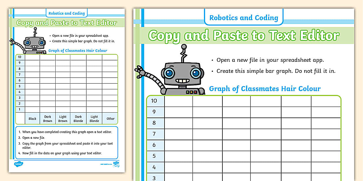Robotics and Coding Spreadsheets - Copy to Text Editor