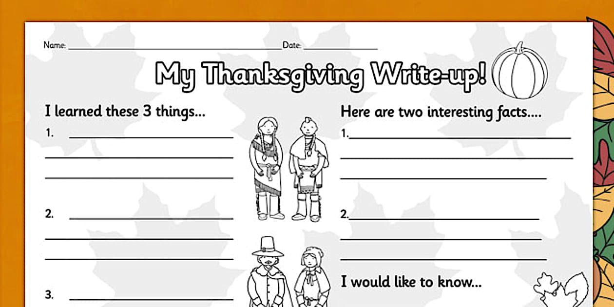 Thanksgiving Write Up Worksheet (teacher made) - Twinkl