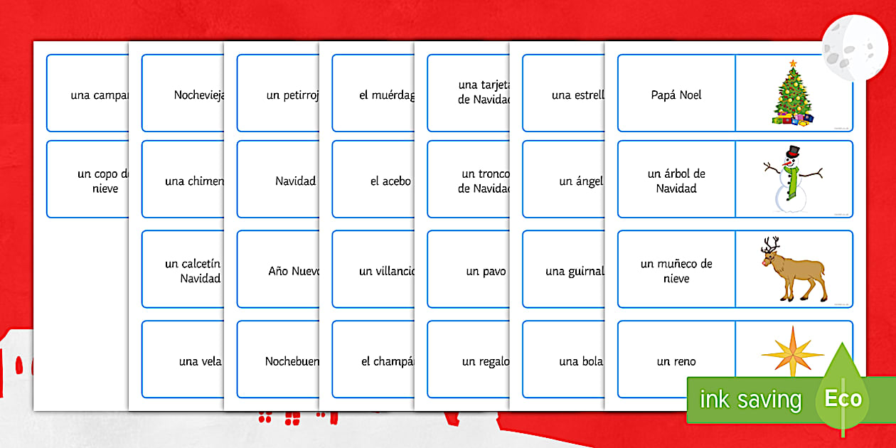 Christmas Key Vocabulary Dominoes Spanish (Teacher-Made)