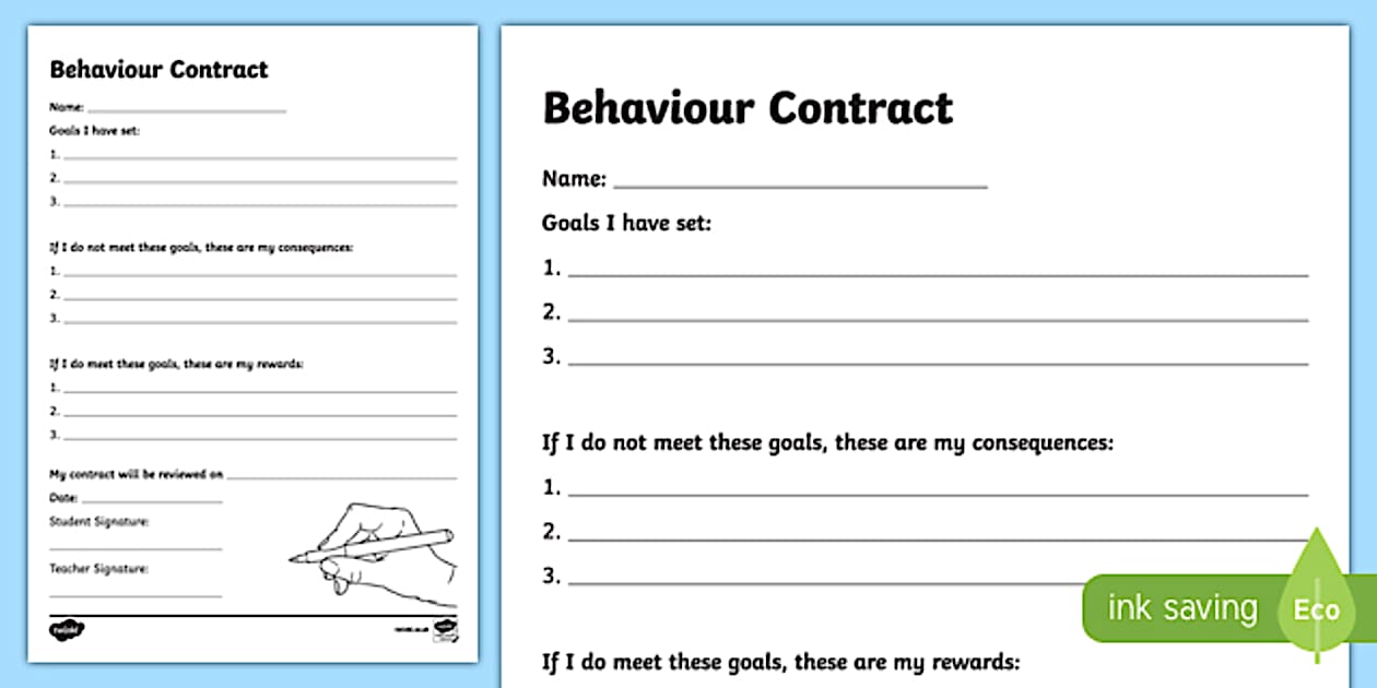 Editable Behaviour Contract Writing Worksheet - Twinkl