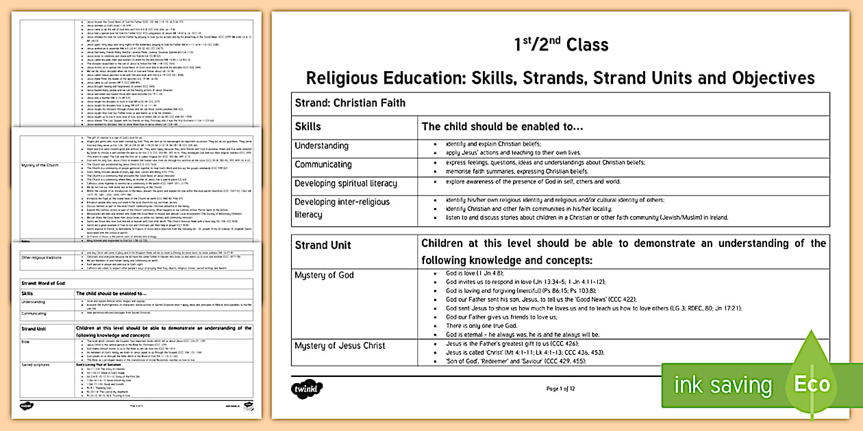 First/Second Class Religious Education Skills and Objectives Planning ...