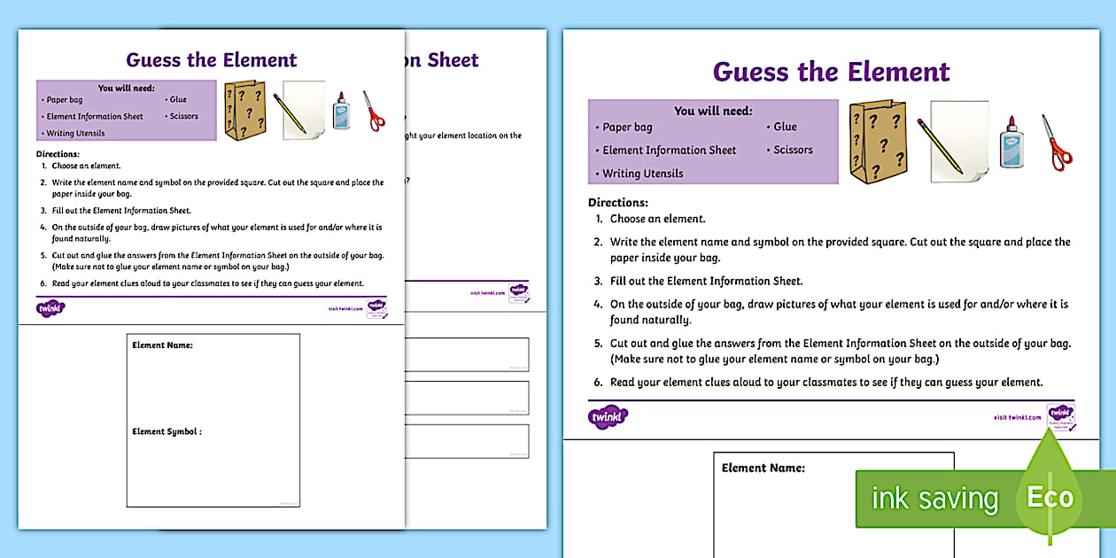 Guess the Element Worksheet (teacher made) - Twinkl