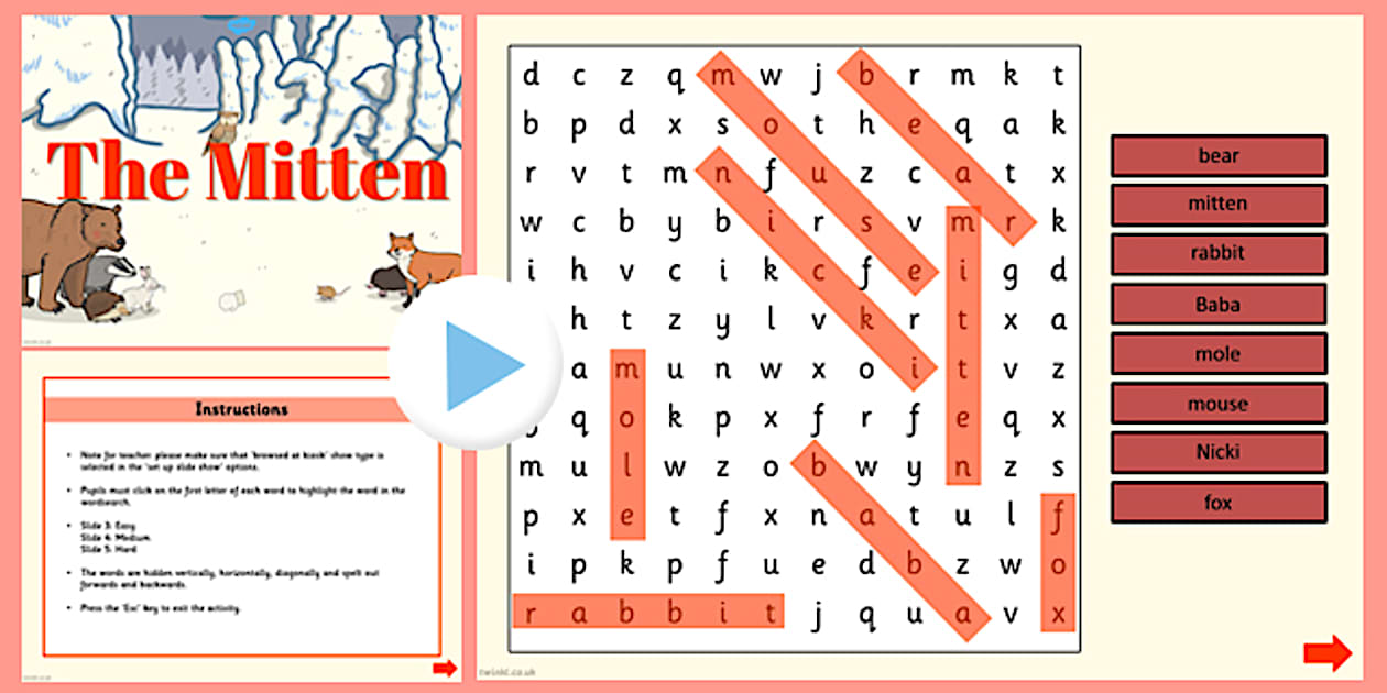 The Mitten Interactive Wordsearch (teacher made) - Twinkl