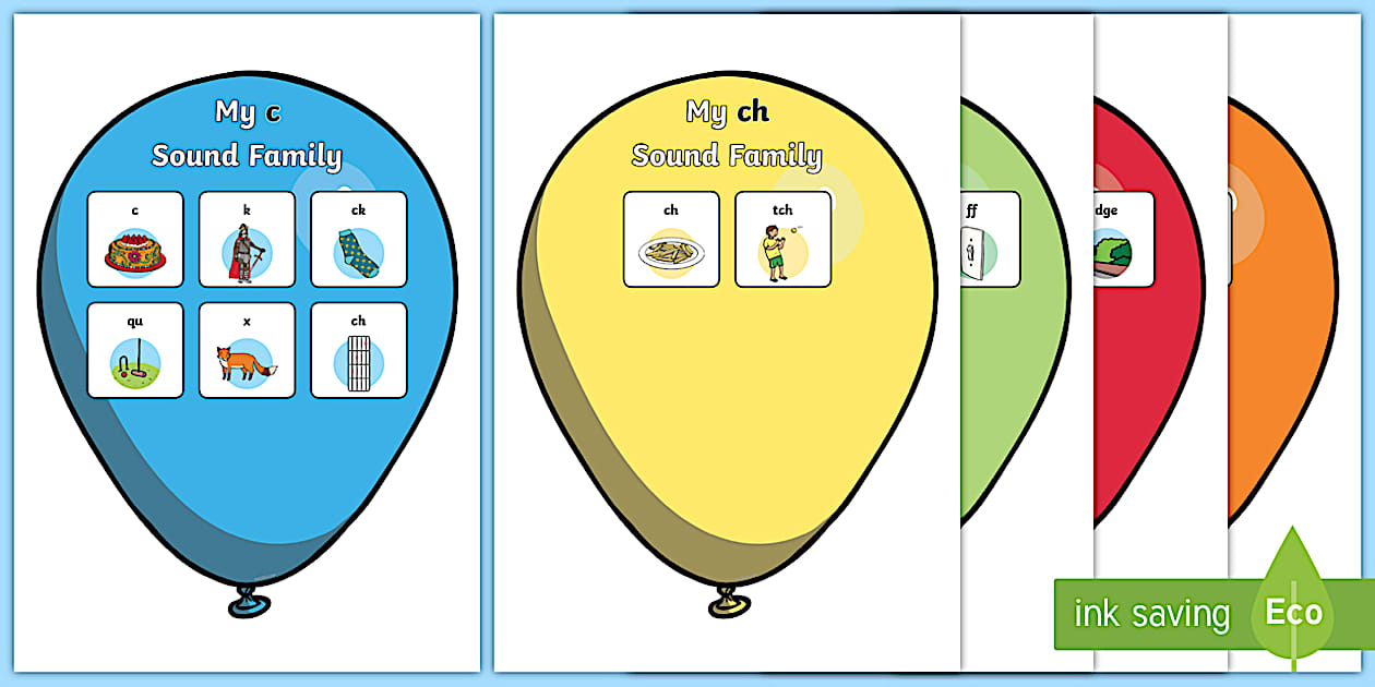Cursive My Sound Families on Balloons Display Posters