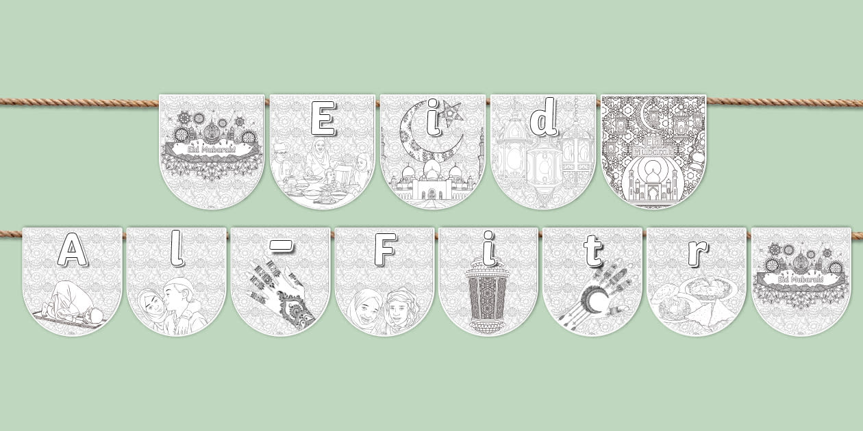 KS2 Eid Al-Fitr Colouring Display Bunting - Twinkl