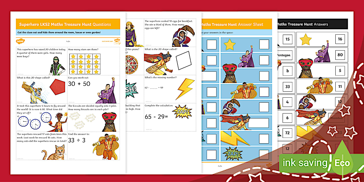 Superhero Maths Treasure Hunt (Ages 7 - 9) (teacher made)