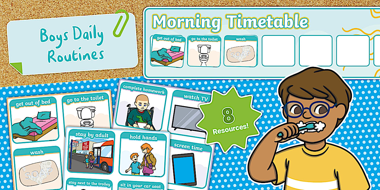 Boys Daily Routine Visual Timetable Pack - Twinkl - KS1