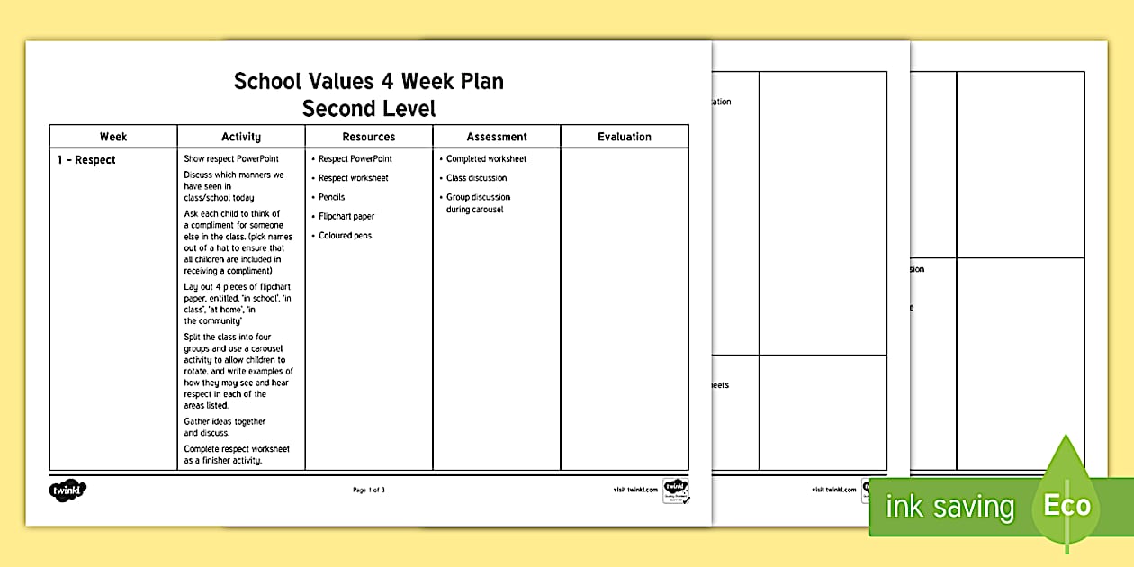 School Values 4 Week Lesson Plan (teacher made) - Twinkl