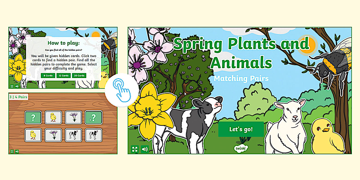 Spring Plants and Animals Interactive Matching Pairs Game