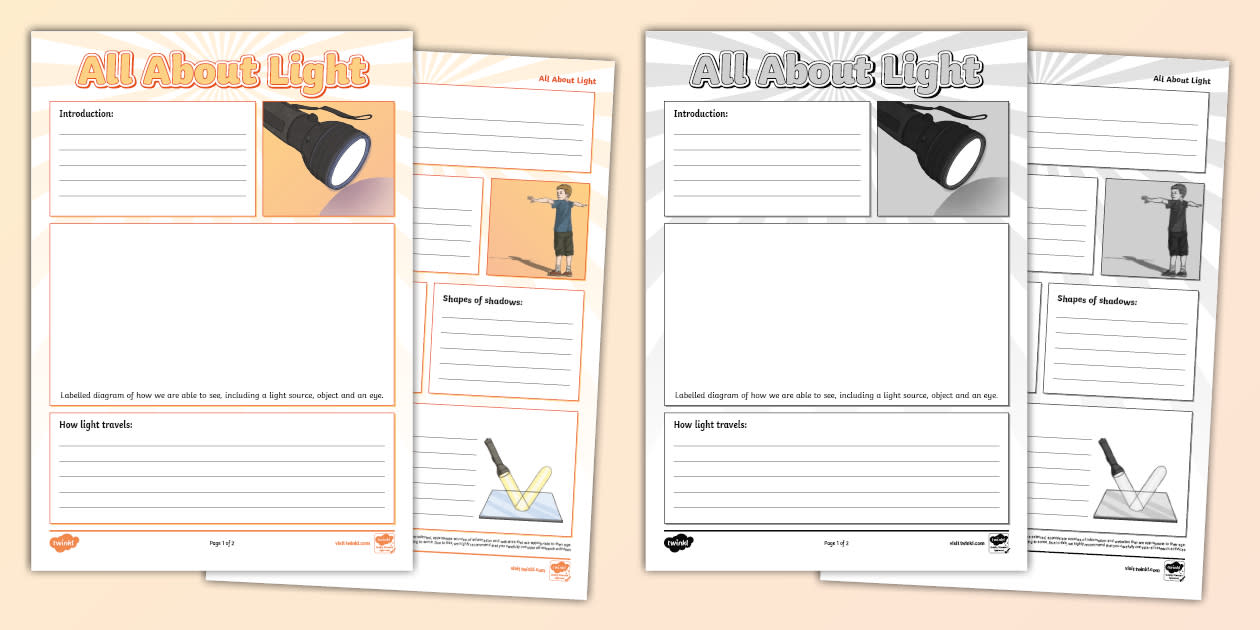 All About Light Non-Chronological Report Template - Twinkl