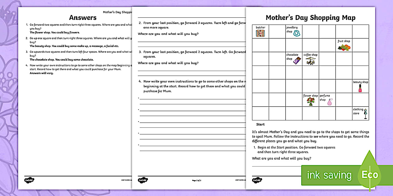 Mother's Day Shopping Map Worksheet / Worksheet - Twinkl