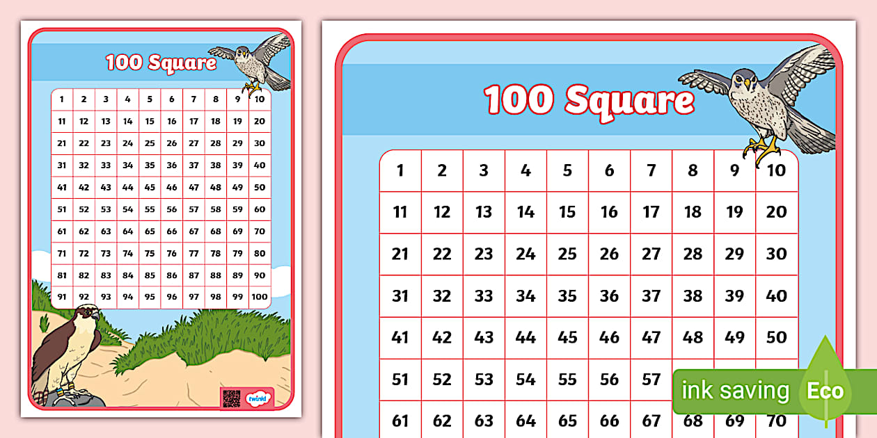 Falcon Themed 100 Number Squares (teacher made) - Twinkl