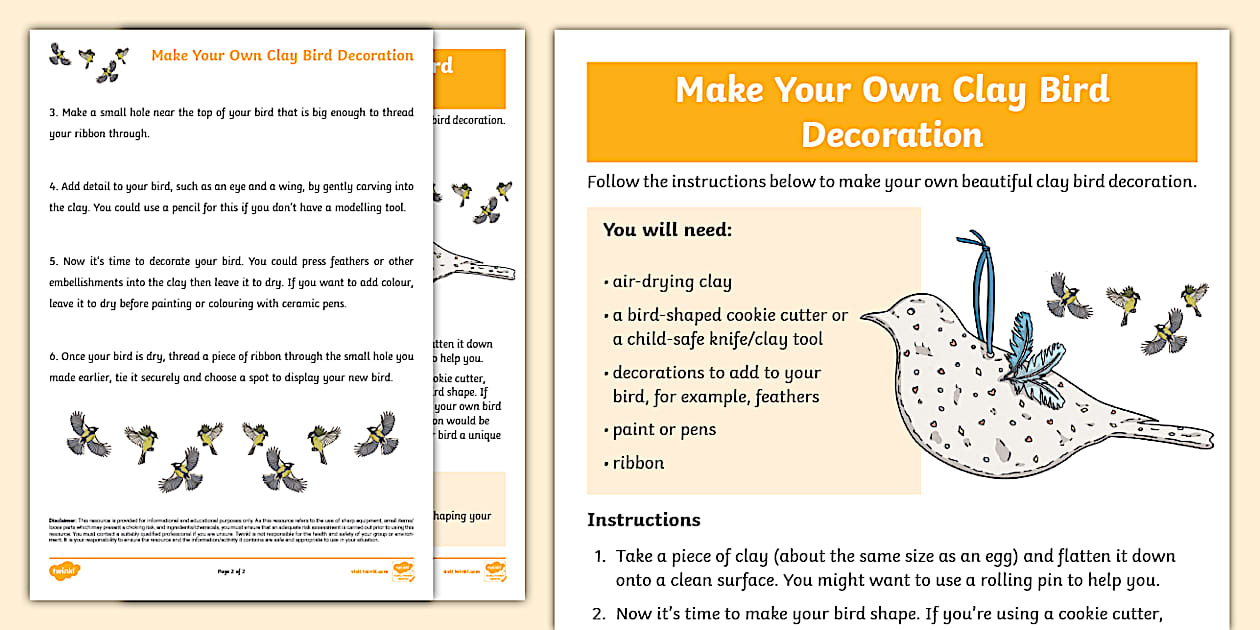 Clay Birds Craft Instructions (teacher made) - Twinkl