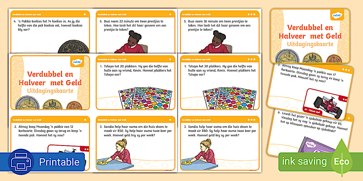 Verdubbel en Halveer met Geld - Uitdagingskaarte - Twinkl