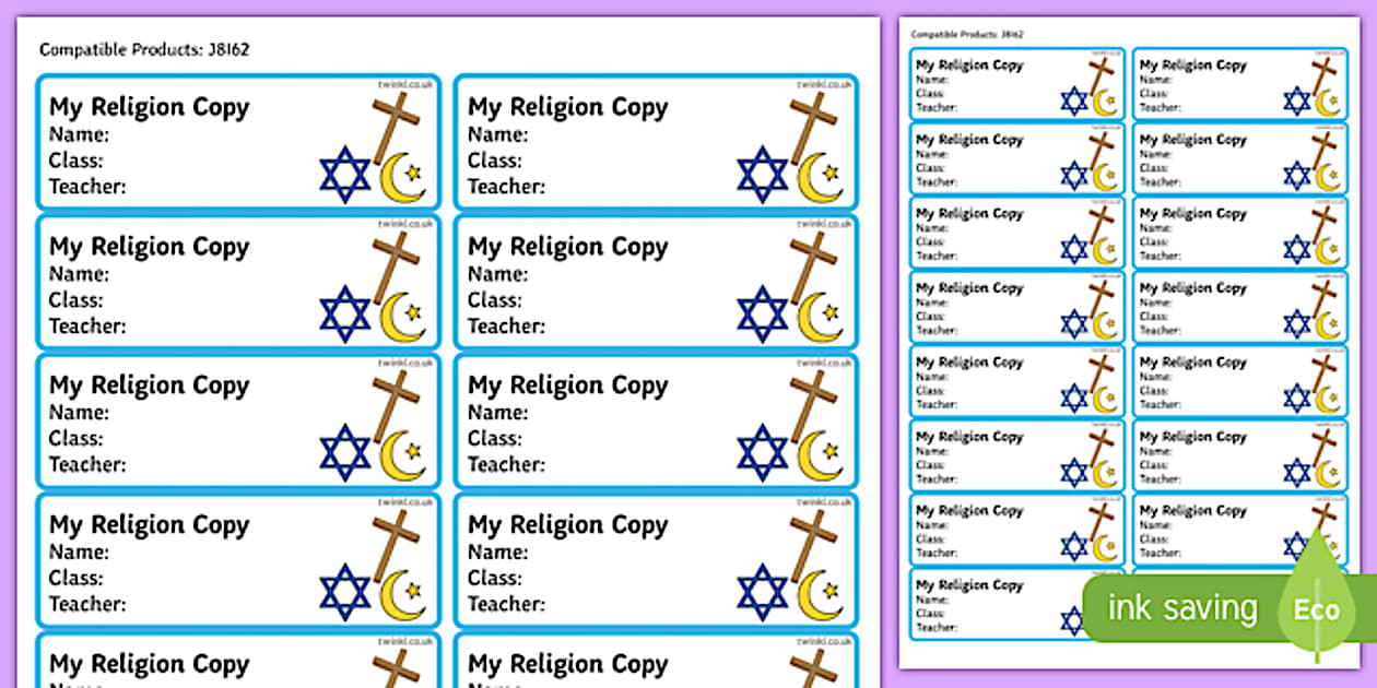 Editable Pupil Religion Copybook Labels (teacher made)