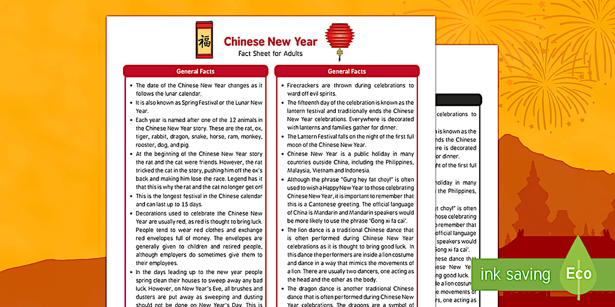 Chinese New Year Fact Sheet for Adults (teacher made)