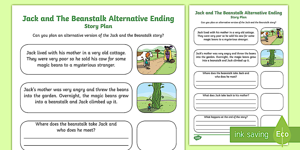 Editable KS1 Jack and the Beanstalk Alternative Ending Story Planning Template