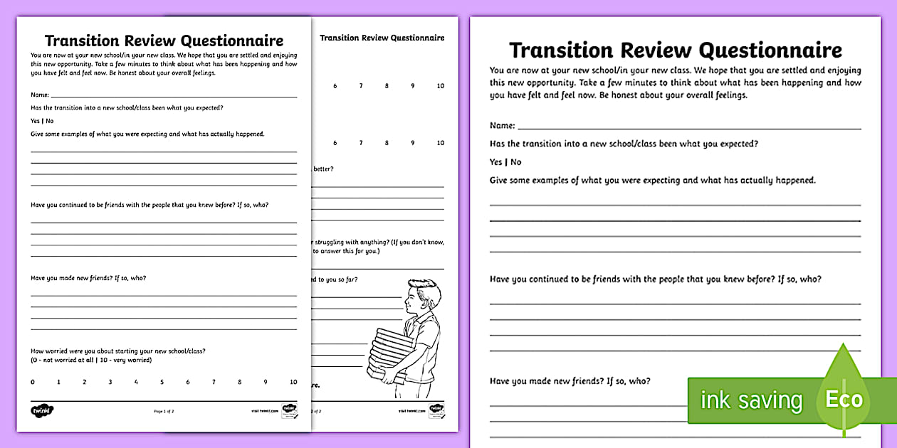 Transition Review Questionnaire Worksheet - Twinkl
