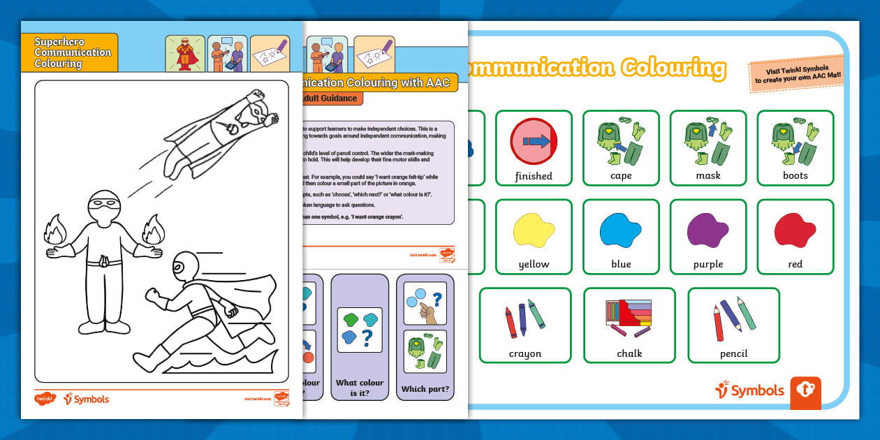 Superhero Communication Colouring Activity with AAC - Twinkl
