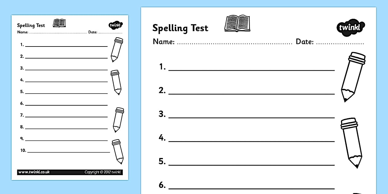 Spelling Test Template - Twinkl Spelling (teacher made)