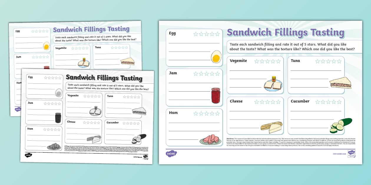 Sandwich Fillings Review Writing Template - Twinkl