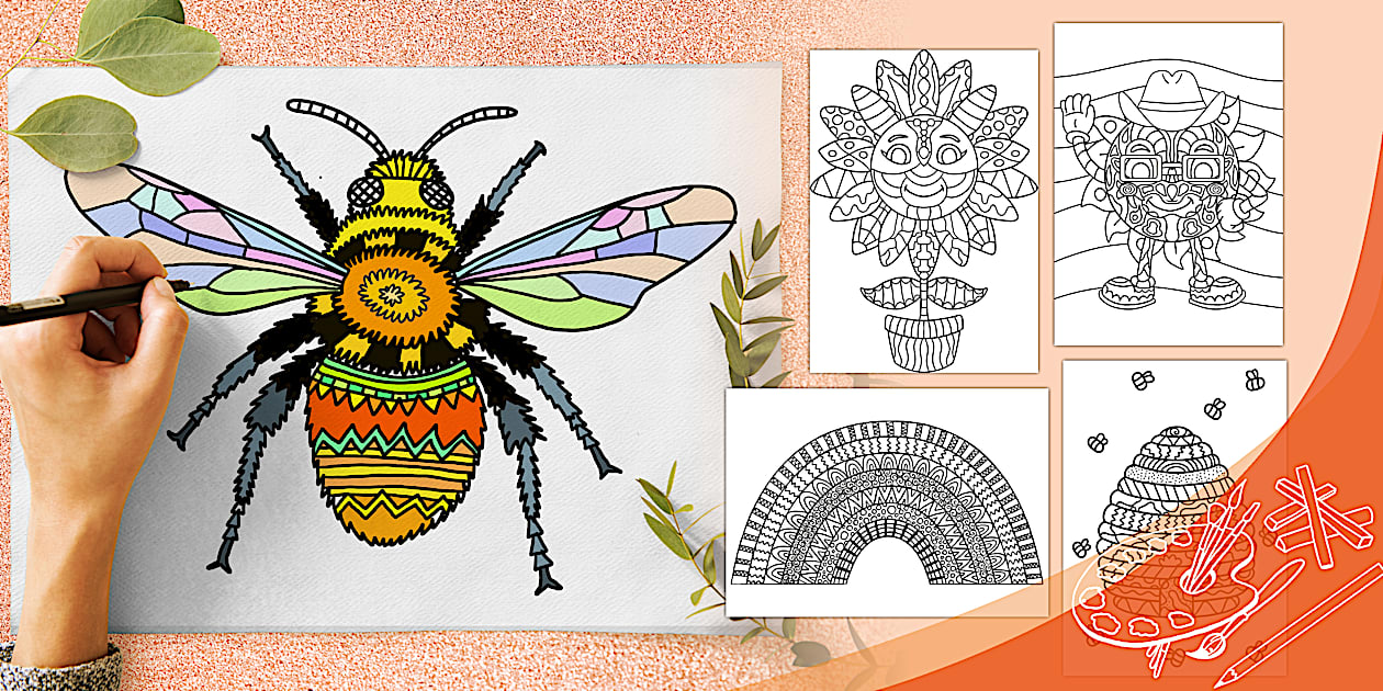 Bee-Themed Mindfulness Colouring Activity Posters - Twinkl