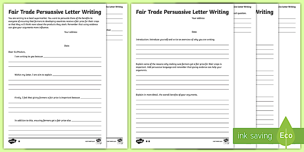 Editable Fair Trade Persuasive Letter Writing Template