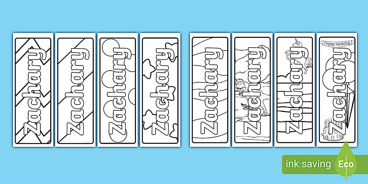 Zachary Name Simple Colouring Bookmarks (teacher made)