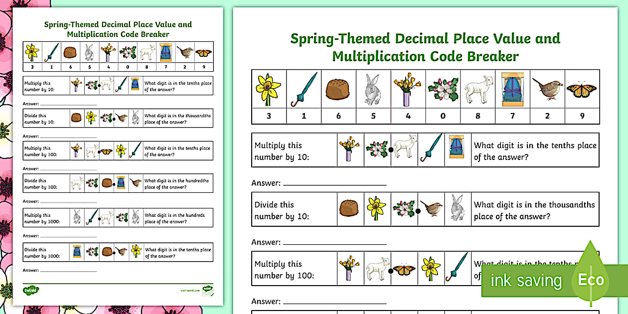 Spring-Themed Multiplication of Decimals Code Breaker Activity