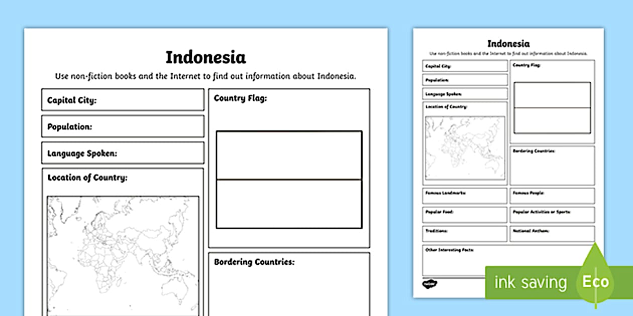 Editable Indonesia Fact File Worksheet - Twinkl