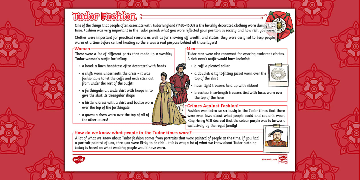 Tudor Fashion Fact File (teacher made) - Twinkl