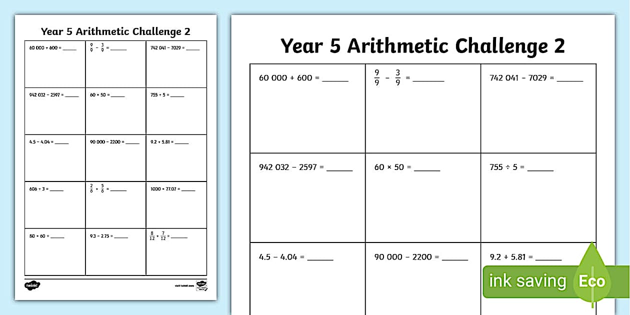 👉 Year 5 Arithmetic Challenge 2 (teacher made) - Twinkl