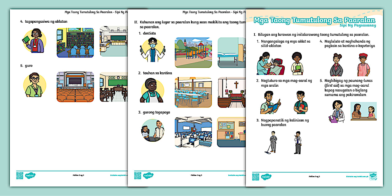 Mga Taong Tumutulong Sa Paaralan: Sipi Ng Pagsasanay | Kinder | Twinkl