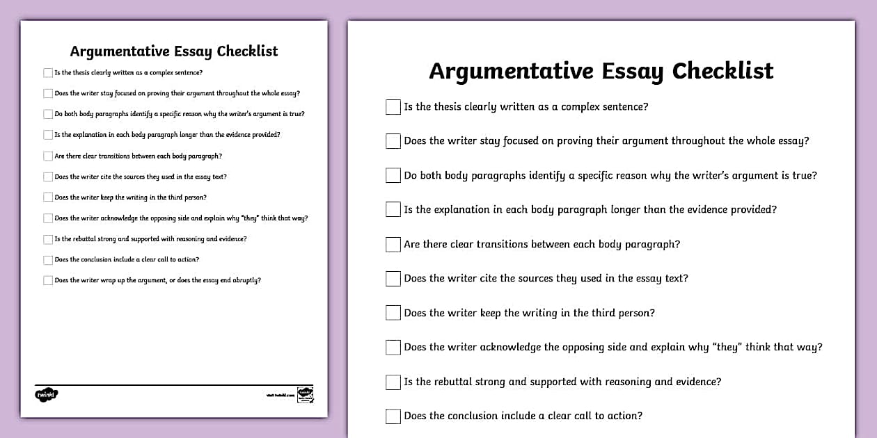Argumentative Essay Checklist for 6th-8th Grade - Twinkl