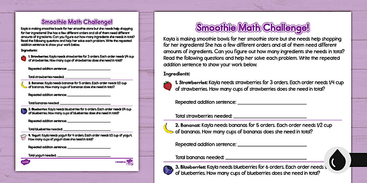 Multiplying Fractions For Smoothies Activity Sheet - Twinkl