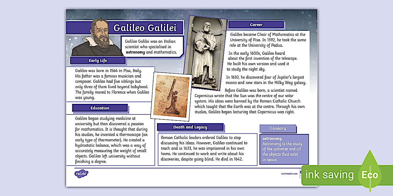 KS2 Galileo Galilei Fact File (professor feito) - Twinkl