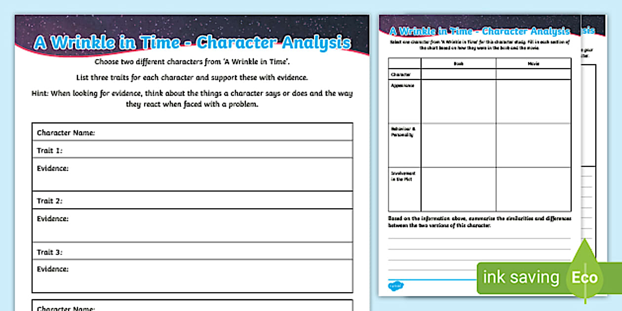 A Wrinkle in Time Worksheet | Character Analysis Resource
