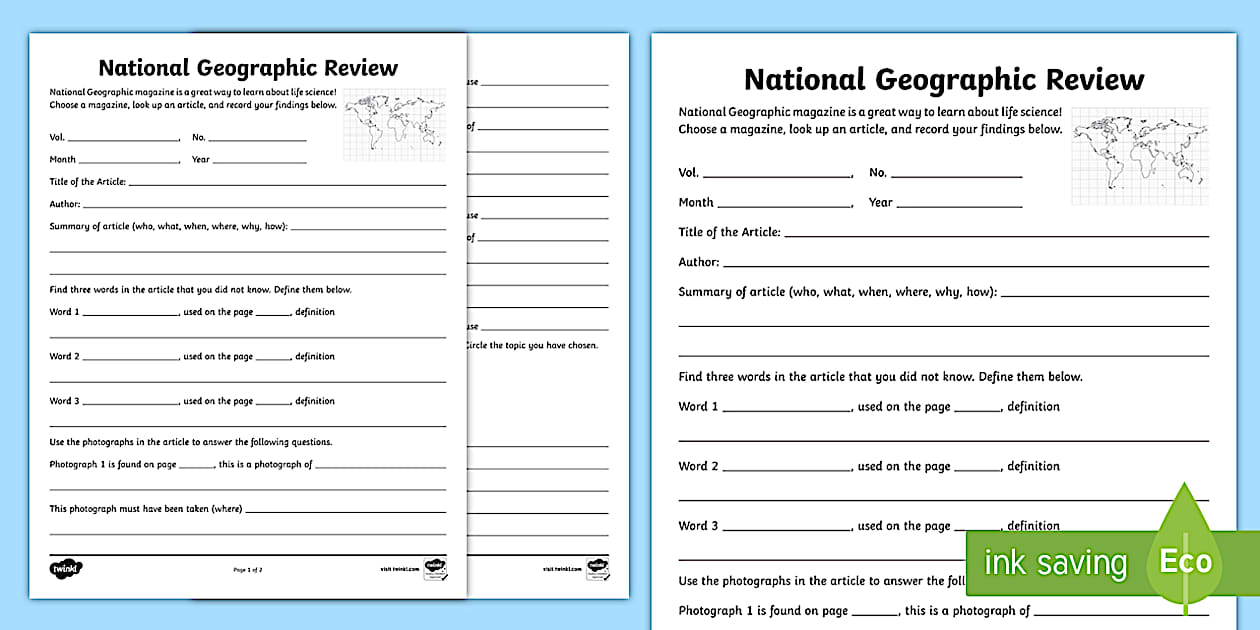 National Geographic Review Worksheet - Twinkl