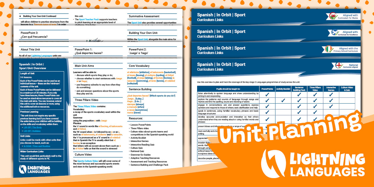 👉 Spanish | In Orbit Sport Unit Planning and Curriculum Links