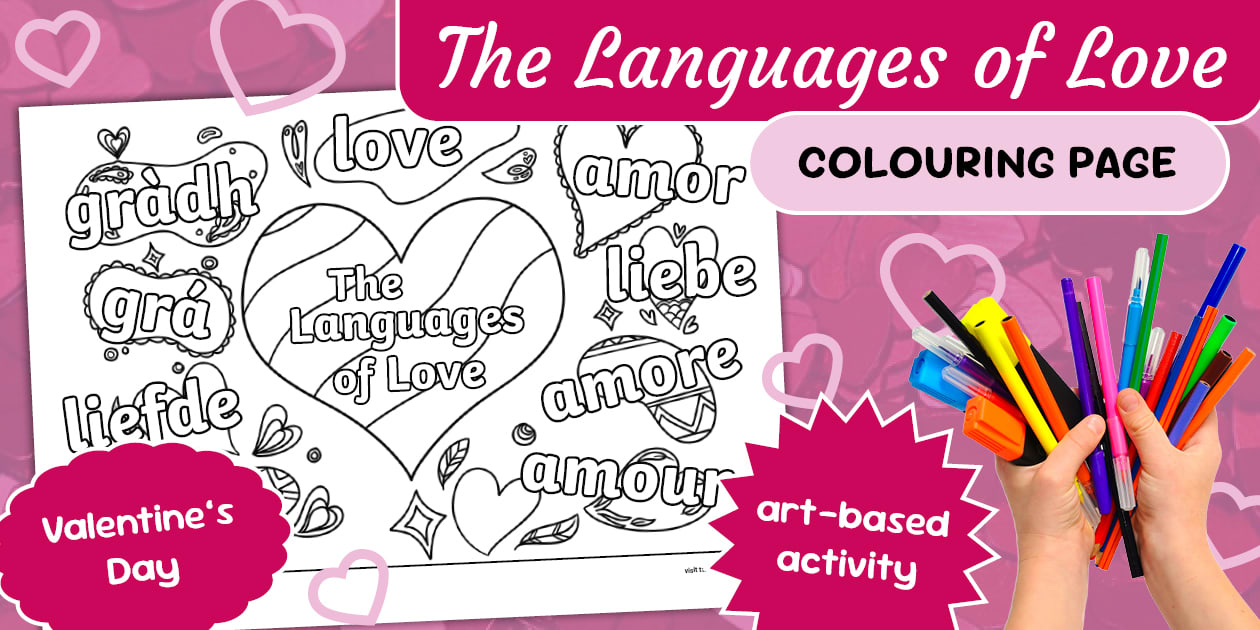 The Valentine's Day Languages of Love Colouring Page